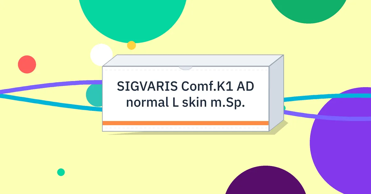 Symbolbild: Packung mit der Aufschrift SIGVARIS Comf.K1 AD normal L skin m.Sp. (PZN 17041960) – Verfügbarkeit und Bezug in Apotheken in Frankfurt am Main