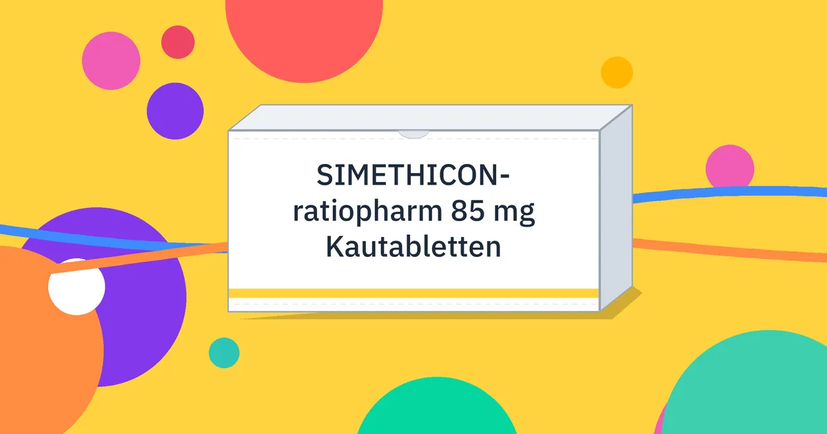 Symbolbild: Packung mit der Aufschrift SIMETHICON-ratiopharm 85 mg Kautabletten (PZN 01364773) – Verfügbarkeit und Bezug in Apotheken in Frankfurt am Main
