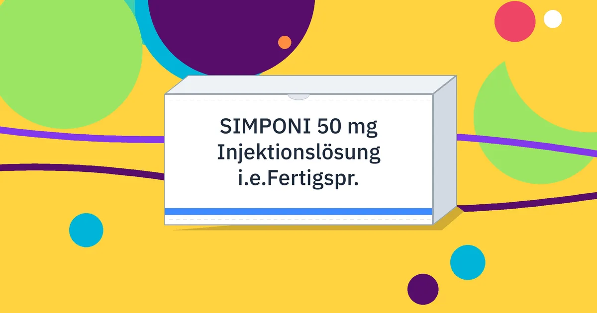 Symbolbild: Packung mit der Aufschrift SIMPONI 50 mg Injektionslösung i.e.Fertigspr. (PZN 10551681) – Verfügbarkeit und Bezug in Apotheken in Frankfurt am Main