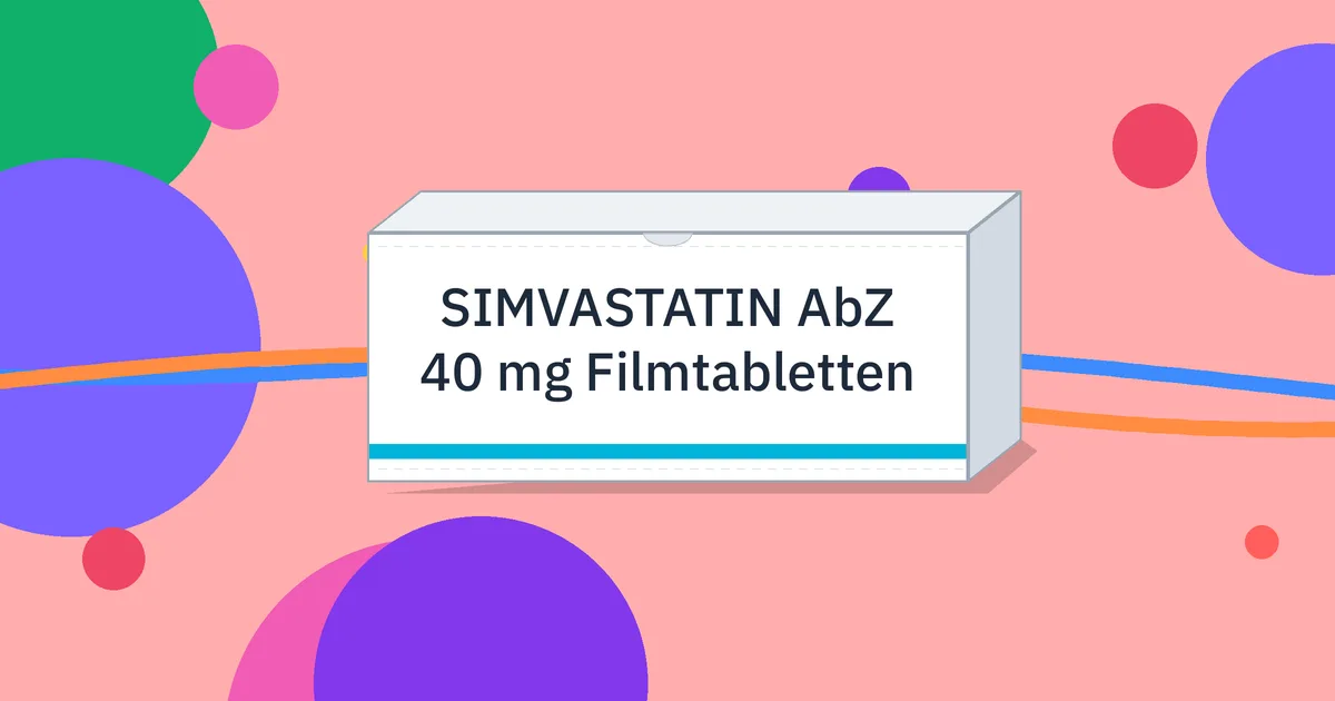 Symbolbild: Packung mit der Aufschrift SIMVASTATIN AbZ 40 mg Filmtabletten (PZN 00014249) – Verfügbarkeit und Bezug in Apotheken in Frankfurt am Main