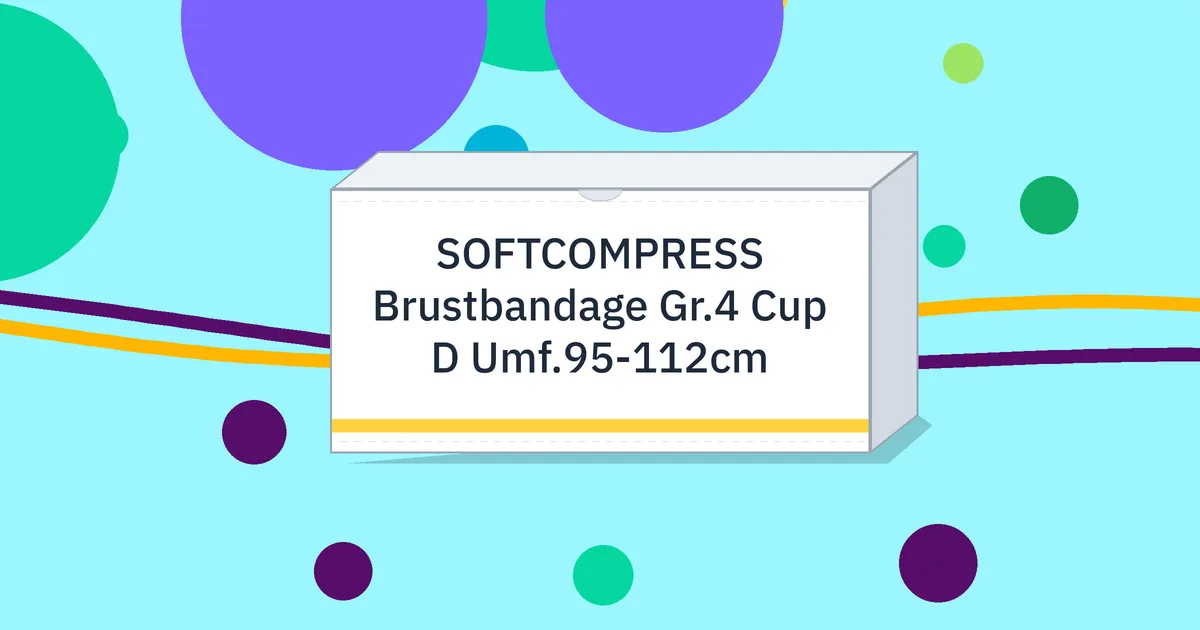 Symbolbild: Packung mit der Aufschrift SOFTCOMPRESS Brustbandage Gr.4 Cup D Umf.95-112cm (PZN 13505888) – Verfügbarkeit und Bezug in Apotheken in Frankfurt am Main