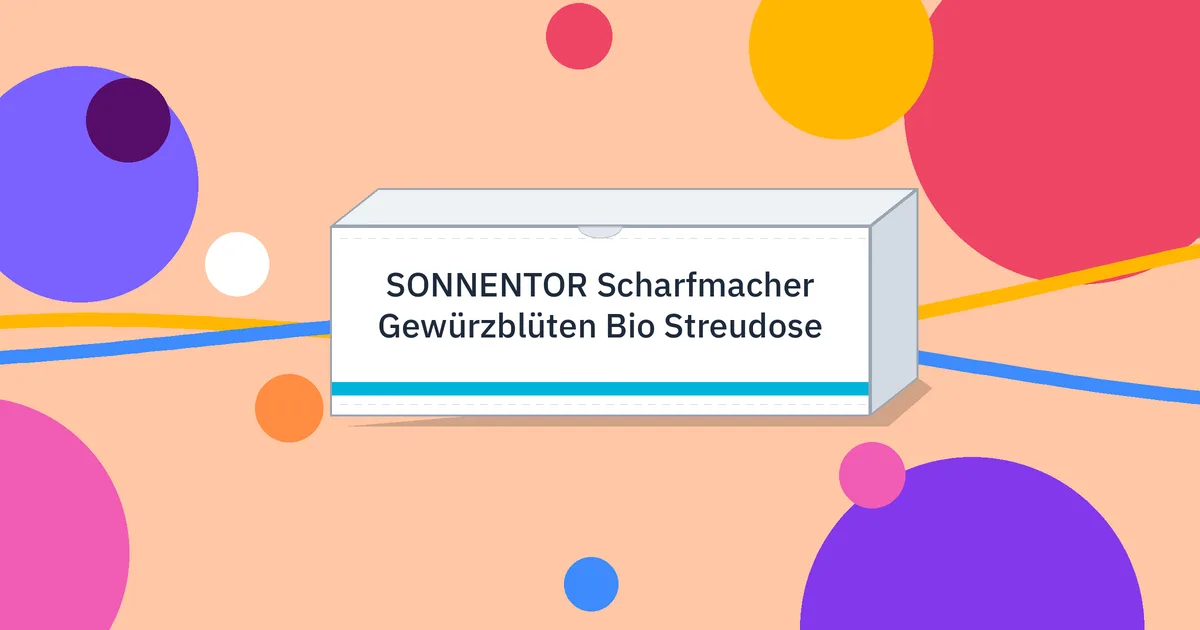 Symbolbild: Packung mit der Aufschrift SONNENTOR Scharfmacher Gewürzblüten Bio Streudose (PZN 18903033) – Verfügbarkeit und Bezug in Apotheken in Frankfurt am Main