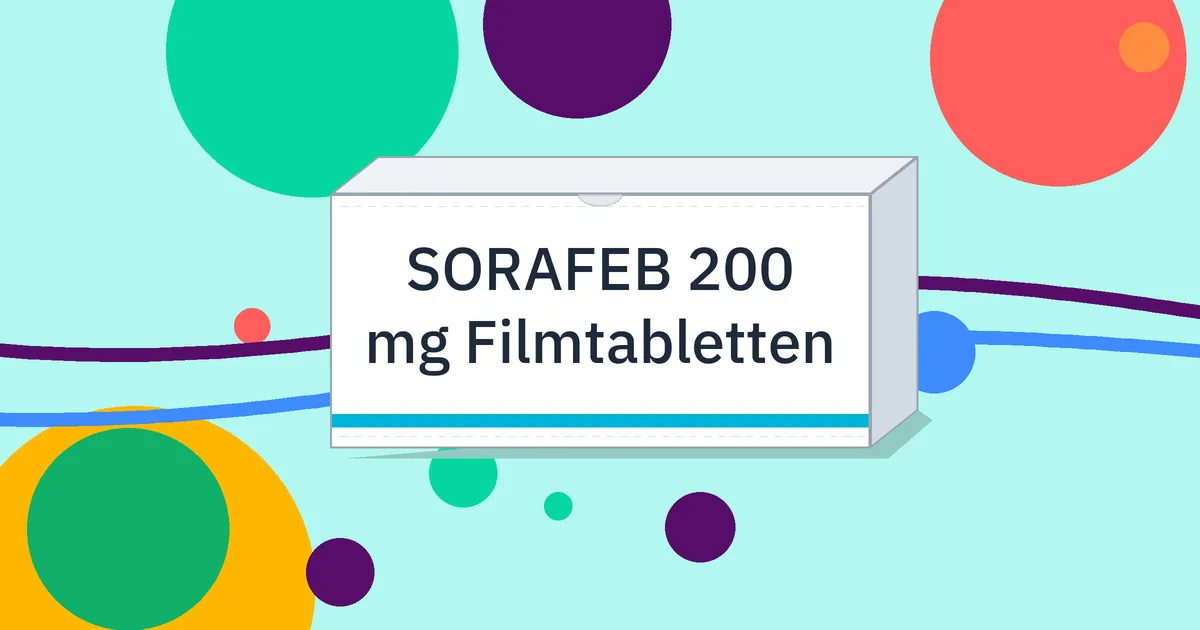 Symbolbild: Packung mit der Aufschrift SORAFEB 200 mg Filmtabletten (PZN 16811605) – Verfügbarkeit und Bezug in Apotheken in Frankfurt am Main