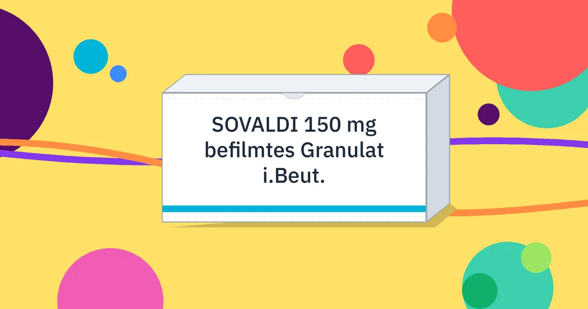 Symbolbild: Packung mit der Aufschrift SOVALDI 150 mg befilmtes Granulat i.Beut. (PZN 16398789) – Verfügbarkeit und Bezug in Apotheken in Frankfurt am Main