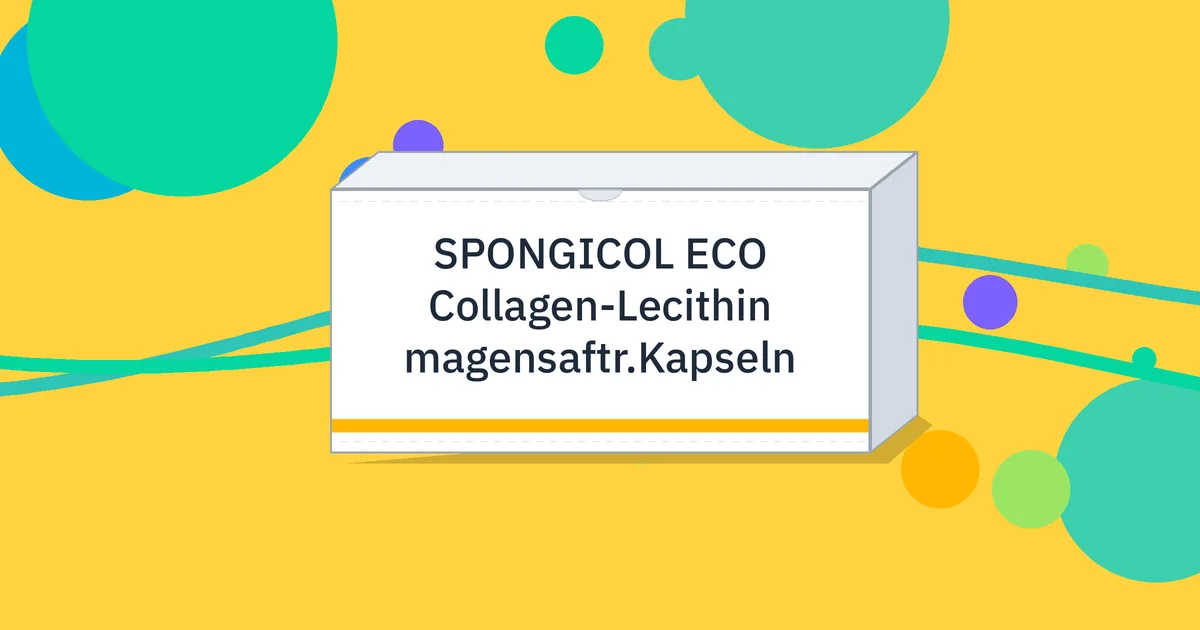 Symbolbild: Packung mit der Aufschrift SPONGICOL ECO Collagen-Lecithin magensaftr.Kapseln (PZN 16684437) – Verfügbarkeit und Bezug in Apotheken in Frankfurt am Main
