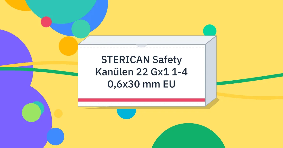Symbolbild: Packung mit der Aufschrift STERICAN Safety Kanülen 22 Gx1 1-4 0,6x30 mm EU (PZN 13353817) – Verfügbarkeit und Bezug in Apotheken in Frankfurt am Main