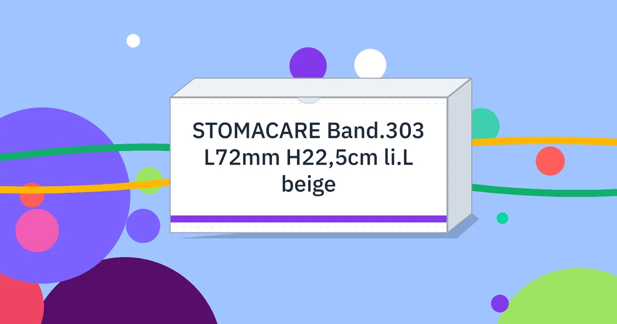 Symbolbild: Packung mit der Aufschrift STOMACARE Band.303 L72mm H22,5cm li.L beige (PZN 10840215) – Verfügbarkeit und Bezug in Apotheken in Frankfurt am Main