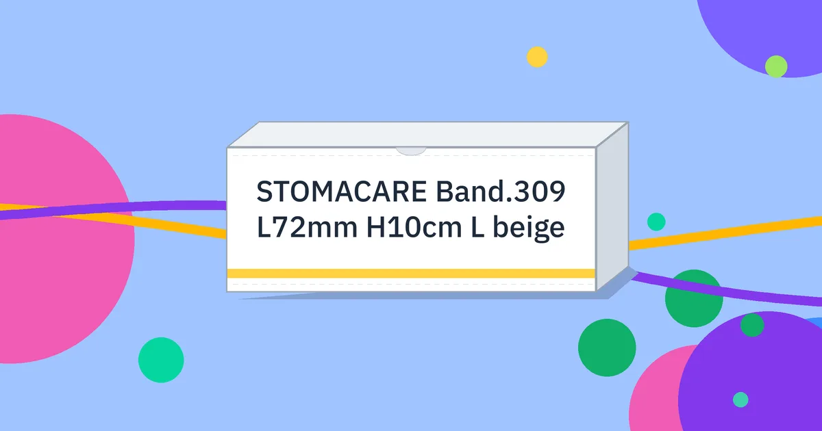 Symbolbild: Packung mit der Aufschrift STOMACARE Band.309 L72mm H10cm L beige (PZN 10840586) – Verfügbarkeit und Bezug in Apotheken in Frankfurt am Main