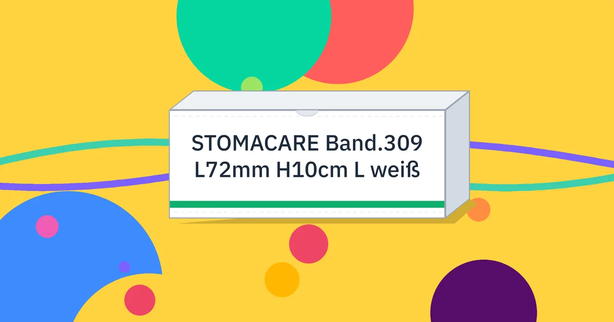 Symbolbild: Packung mit der Aufschrift STOMACARE Band.309 L72mm H10cm L weiß (PZN 03415730) – Verfügbarkeit und Bezug in Apotheken in Frankfurt am Main