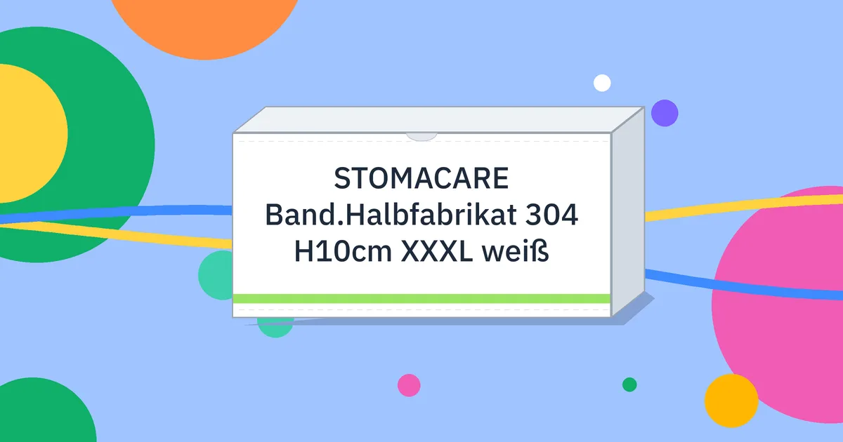 Symbolbild: Packung mit der Aufschrift STOMACARE Band.Halbfabrikat 304 H10cm XXXL weiß (PZN 01053458) – Verfügbarkeit und Bezug in Apotheken in Frankfurt am Main