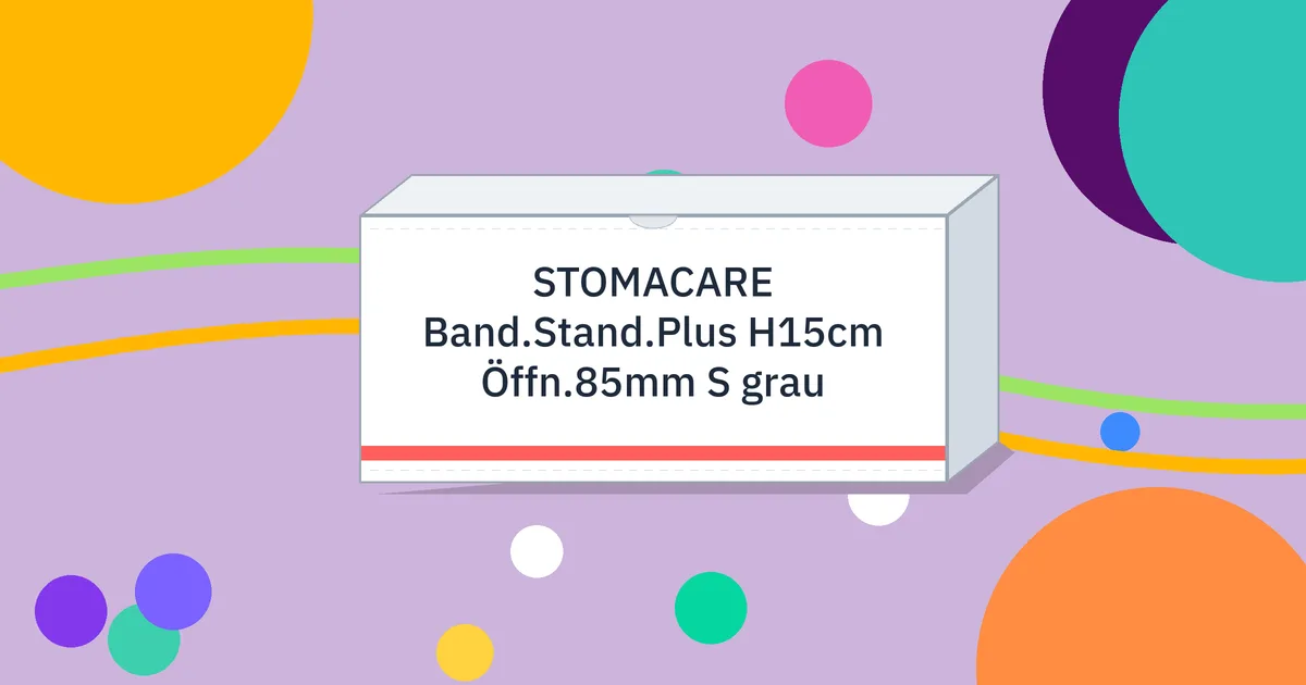 Symbolbild: Packung mit der Aufschrift STOMACARE Band.Stand.Plus H15cm Öffn.85mm S grau (PZN 16750476) – Verfügbarkeit und Bezug in Apotheken in Frankfurt am Main