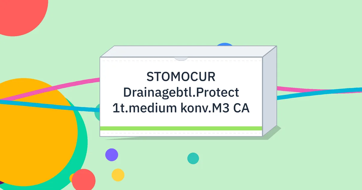 Symbolbild: Packung mit der Aufschrift STOMOCUR Drainagebtl.Protect 1t.medium konv.M3 CA (PZN 18884287) – Verfügbarkeit und Bezug in Apotheken in Frankfurt am Main