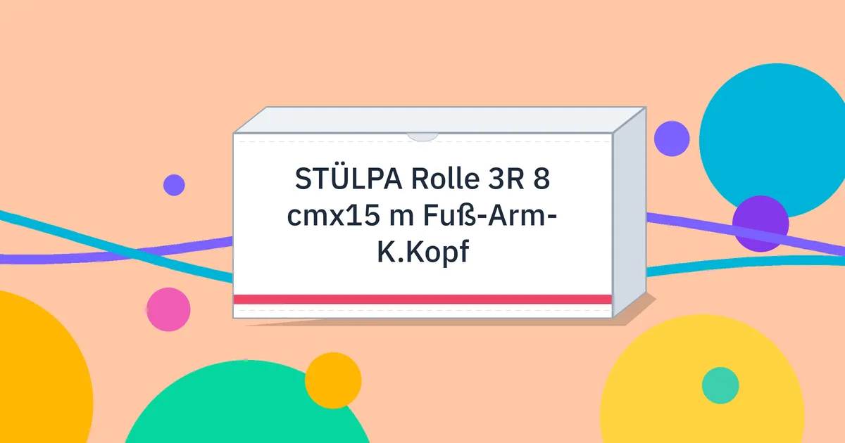 Symbolbild: Packung mit der Aufschrift STÜLPA Rolle 3R 8 cmx15 m Fuß-Arm-K.Kopf (PZN 19703951) – Verfügbarkeit und Bezug in Apotheken in Frankfurt am Main