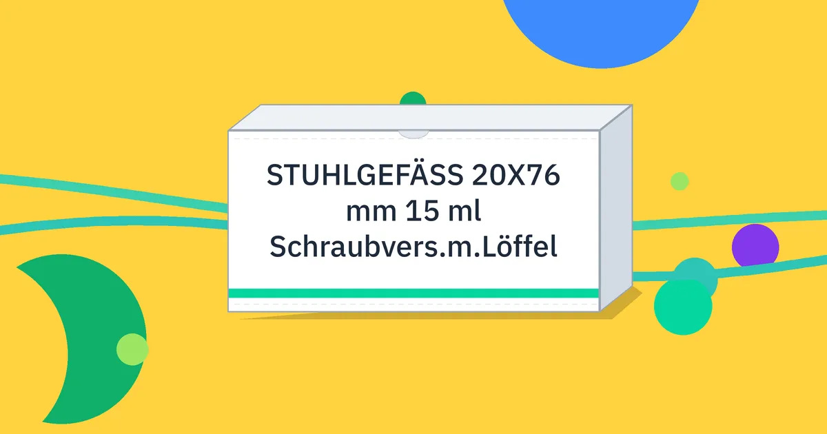 Symbolbild: Packung mit der Aufschrift STUHLGEFÄSS 20X76 mm 15 ml Schraubvers.m.Löffel (PZN 10401504) – Verfügbarkeit und Bezug in Apotheken in Frankfurt am Main