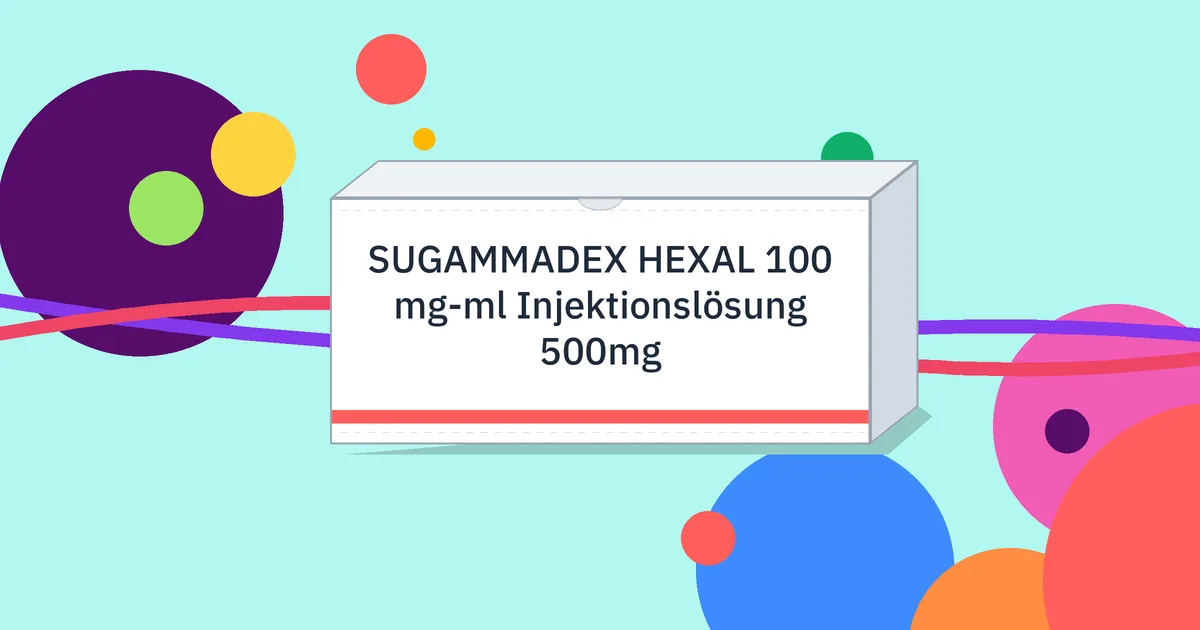 Symbolbild: Packung mit der Aufschrift SUGAMMADEX HEXAL 100 mg-ml Injektionslösung 500mg (PZN 18001626) – Verfügbarkeit und Bezug in Apotheken in Frankfurt am Main