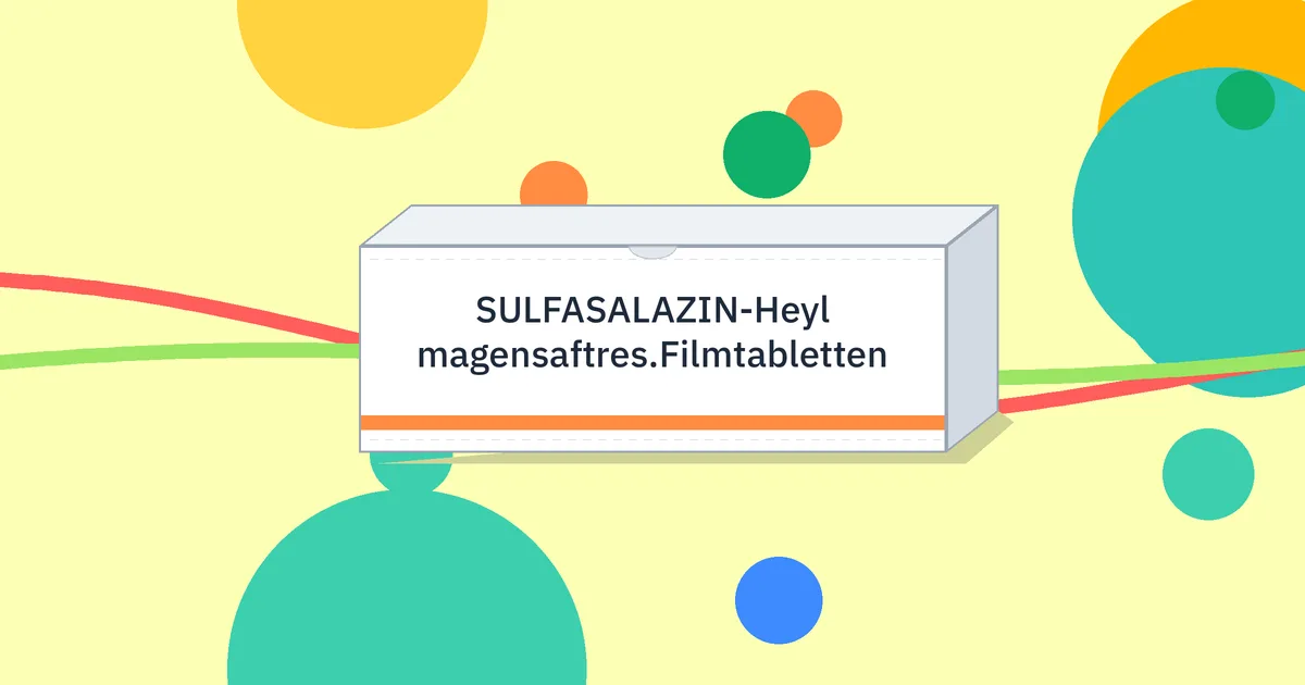 Symbolbild: Packung mit der Aufschrift SULFASALAZIN-Heyl magensaftres.Filmtabletten (PZN 06983541) – Verfügbarkeit und Bezug in Apotheken in Frankfurt am Main