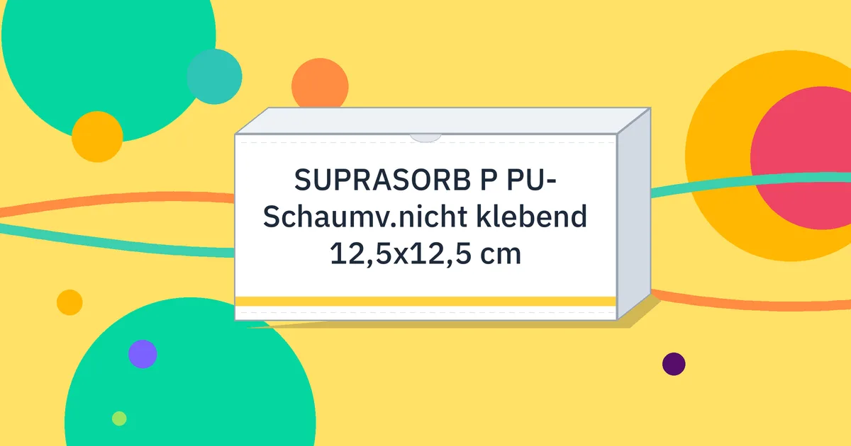 Symbolbild: Packung mit der Aufschrift SUPRASORB P PU-Schaumv.nicht klebend 12,5x12,5 cm (PZN 00678297) – Verfügbarkeit und Bezug in Apotheken in Frankfurt am Main