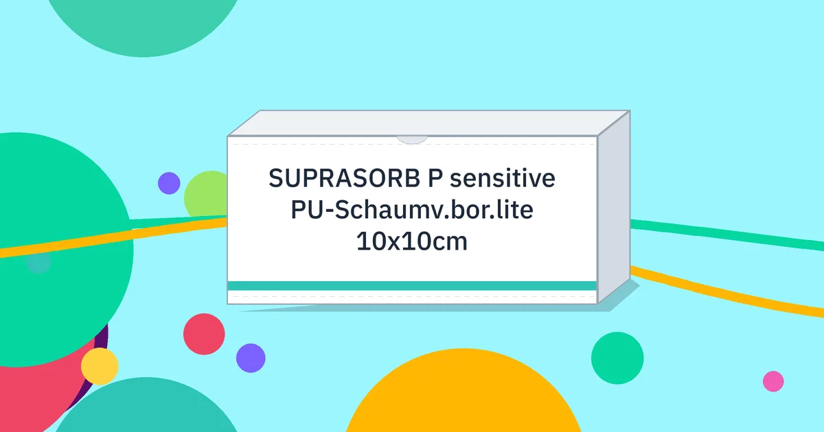 Symbolbild: Packung mit der Aufschrift SUPRASORB P sensitive PU-Schaumv.bor.lite 10x10cm (PZN 15786437) – Verfügbarkeit und Bezug in Apotheken in Frankfurt am Main