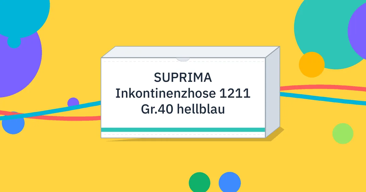 Symbolbild: Packung mit der Aufschrift SUPRIMA Inkontinenzhose 1211 Gr.40 hellblau (PZN 03023958) – Verfügbarkeit und Bezug in Apotheken in Frankfurt am Main
