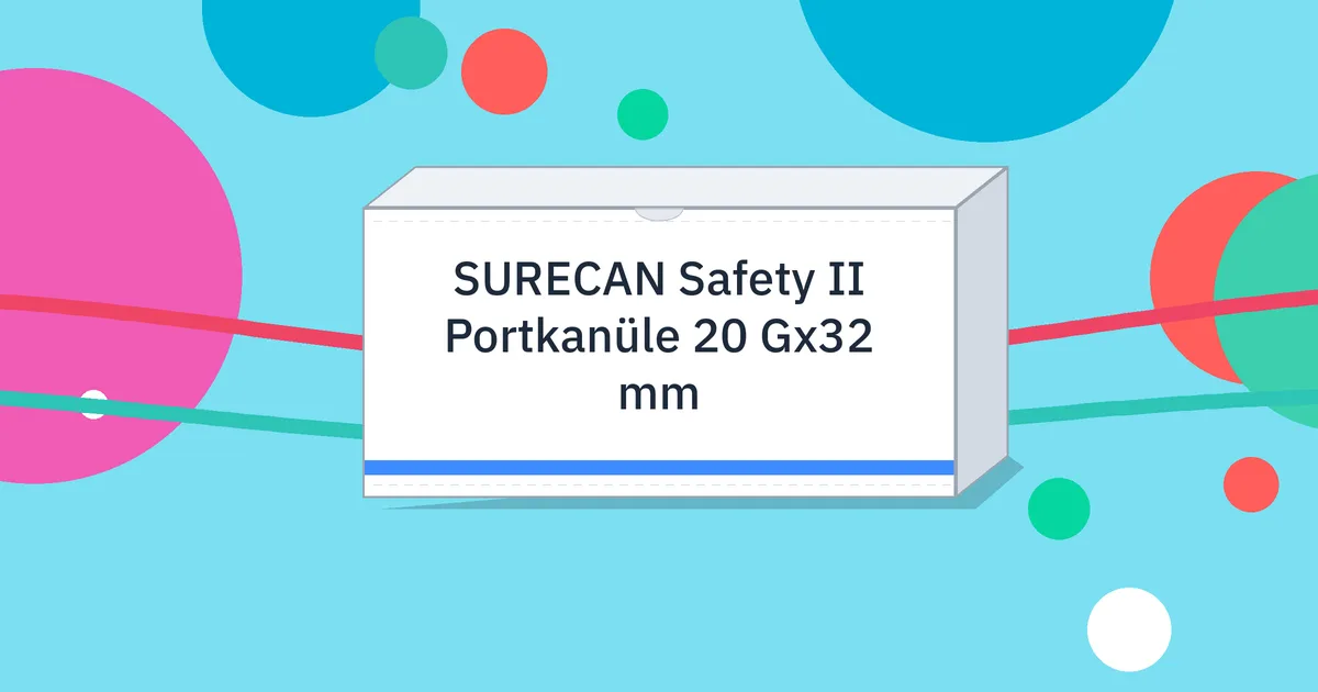 Symbolbild: Packung mit der Aufschrift SURECAN Safety II Portkanüle 20 Gx32 mm (PZN 14286951) – Verfügbarkeit und Bezug in Apotheken in Frankfurt am Main