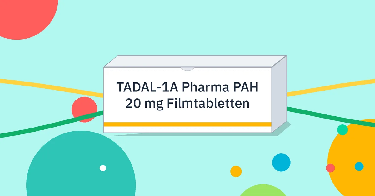 Symbolbild: Packung mit der Aufschrift TADAL-1A Pharma PAH 20 mg Filmtabletten (PZN 13475957) – Verfügbarkeit und Bezug in Apotheken in Frankfurt am Main