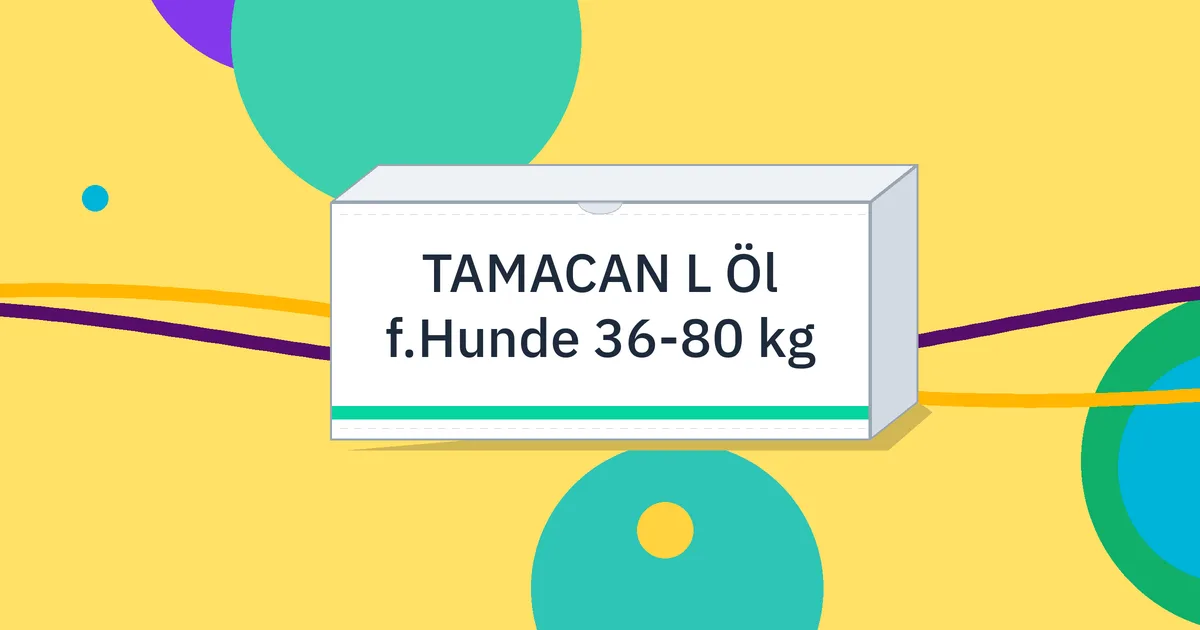 Symbolbild: Packung mit der Aufschrift TAMACAN L Öl f.Hunde 36-80 kg (PZN 19845332) – Verfügbarkeit und Bezug in Apotheken in Frankfurt am Main