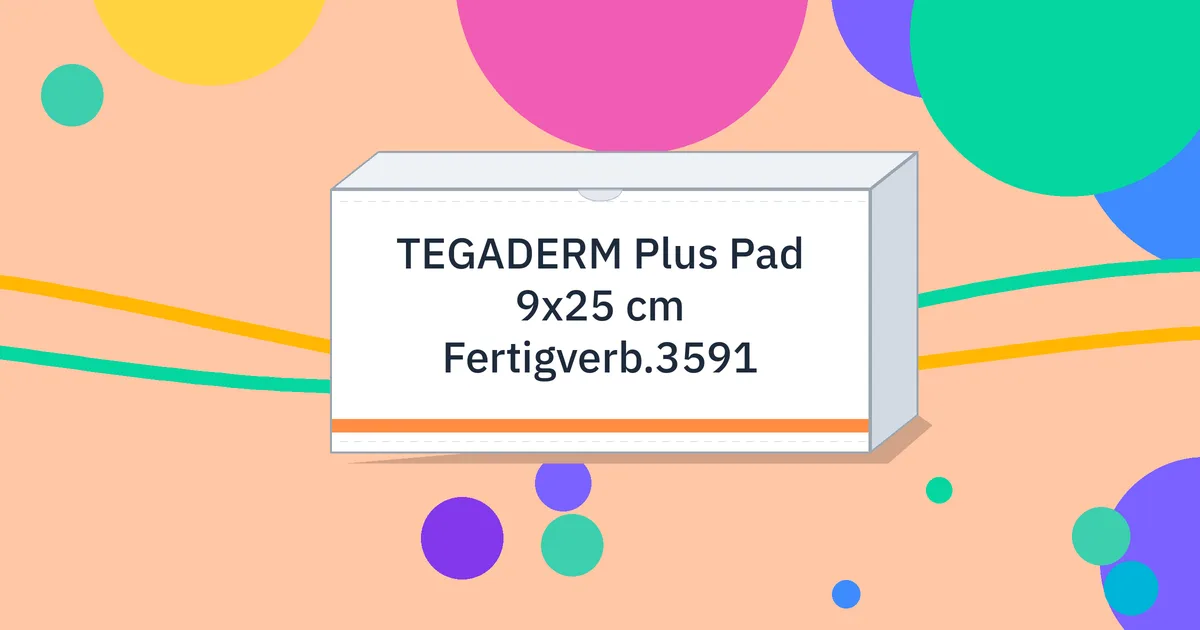 Symbolbild: Packung mit der Aufschrift TEGADERM Plus Pad 9x25 cm Fertigverb.3591 (PZN 13707480) – Verfügbarkeit und Bezug in Apotheken in Frankfurt am Main