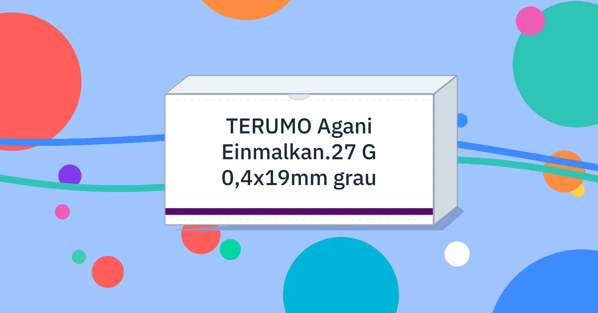 Symbolbild: Packung mit der Aufschrift TERUMO Agani Einmalkan.27 G 0,4x19mm grau (PZN 11609939) – Verfügbarkeit und Bezug in Apotheken in Frankfurt am Main