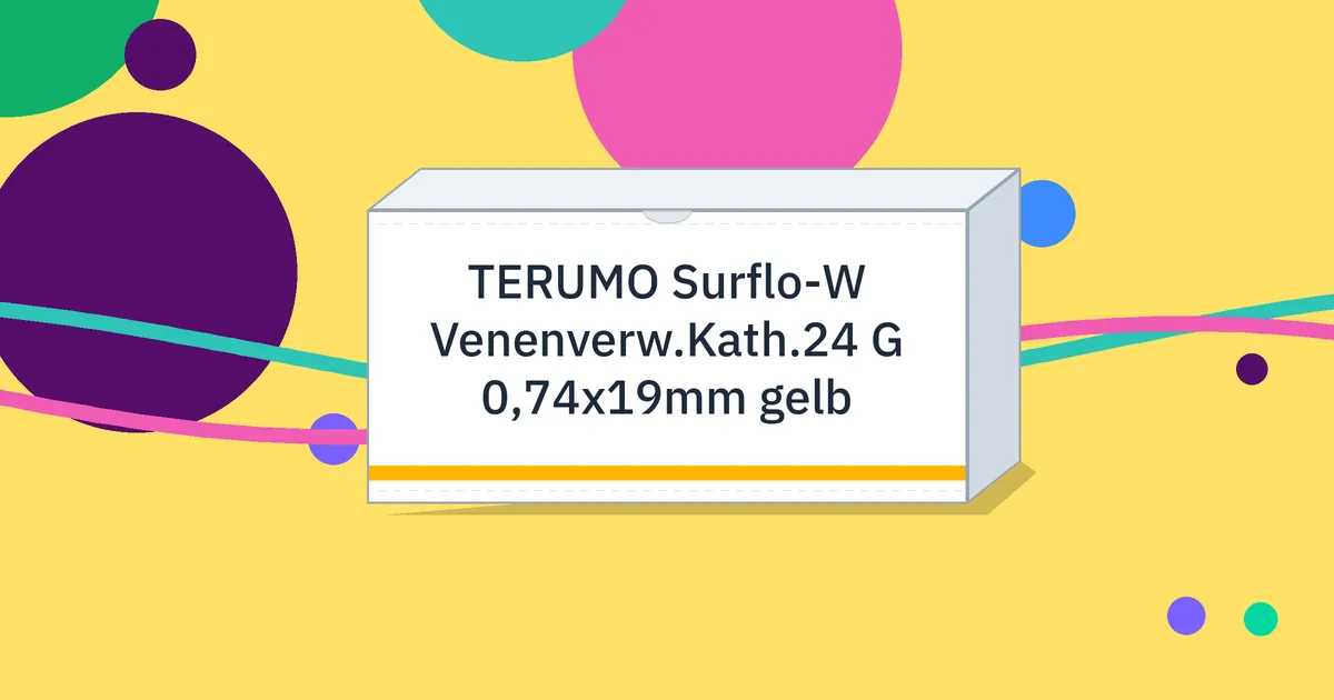 Symbolbild: Packung mit der Aufschrift TERUMO Surflo-W Venenverw.Kath.24 G 0,74x19mm gelb (PZN 18060876) – Verfügbarkeit und Bezug in Apotheken in Frankfurt am Main
