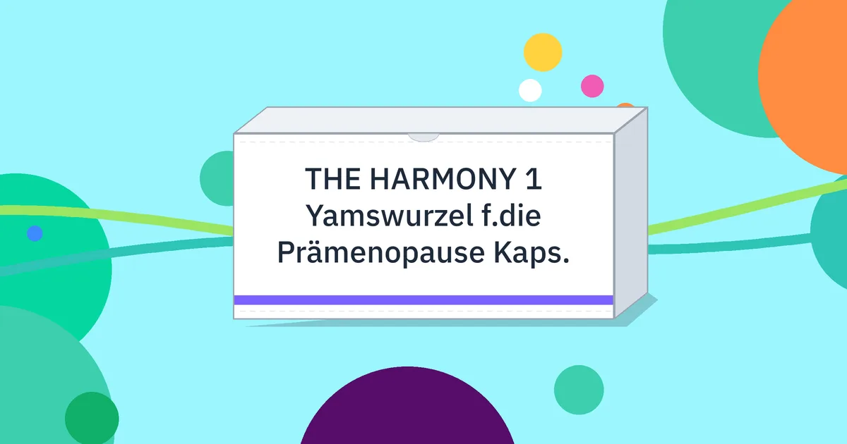 Symbolbild: Packung mit der Aufschrift THE HARMONY 1 Yamswurzel f.die Prämenopause Kaps. (PZN 19668634) – Verfügbarkeit und Bezug in Apotheken in Frankfurt am Main