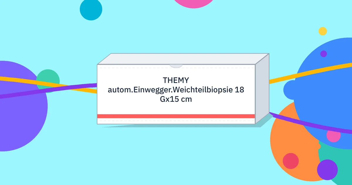 Symbolbild: Packung mit der Aufschrift THEMY autom.Einwegger.Weichteilbiopsie 18 Gx15 cm (PZN 19737424) – Verfügbarkeit und Bezug in Apotheken in Frankfurt am Main