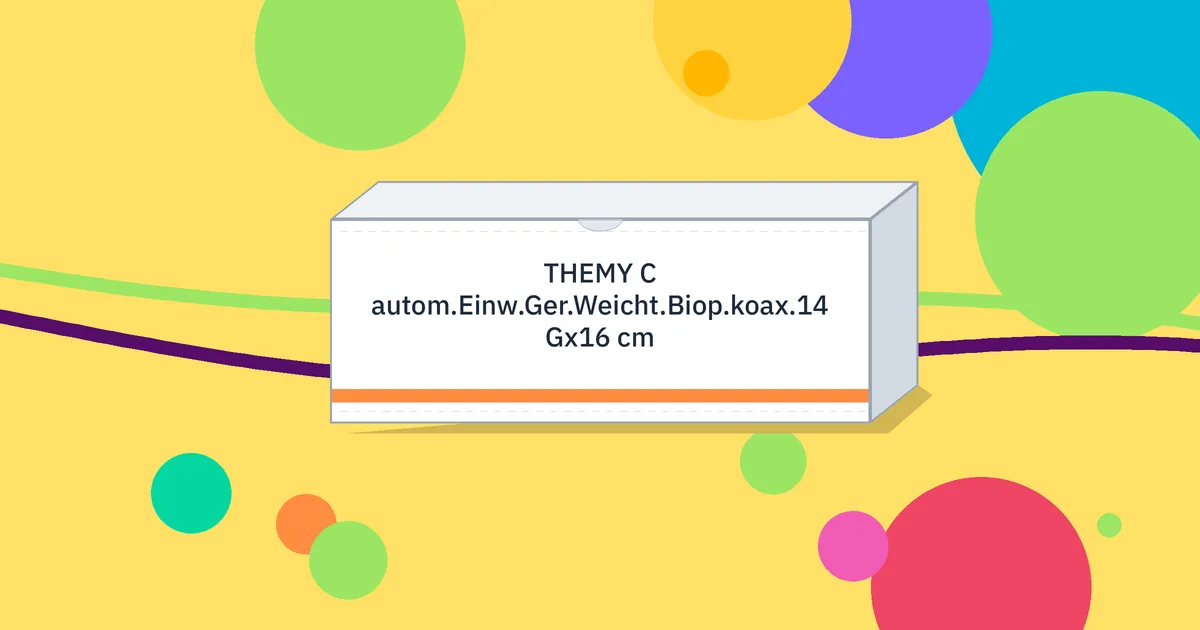 Symbolbild: Packung mit der Aufschrift THEMY C autom.Einw.Ger.Weicht.Biop.koax.14 Gx16 cm (PZN 19737571) – Verfügbarkeit und Bezug in Apotheken in Frankfurt am Main