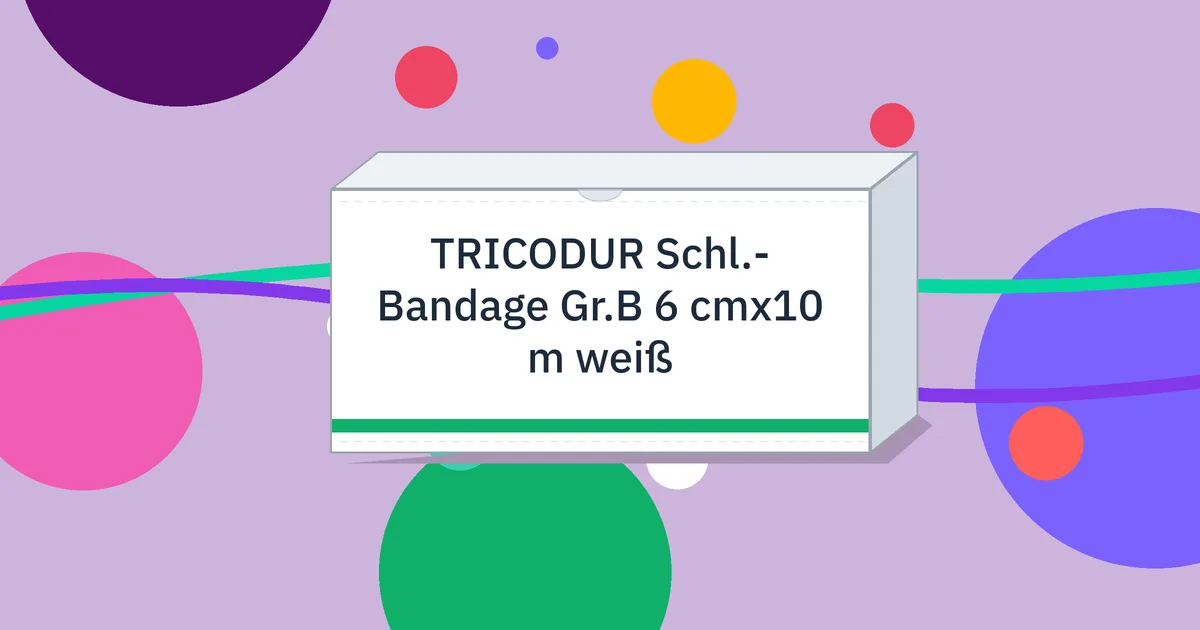 Symbolbild: Packung mit der Aufschrift TRICODUR Schl.-Bandage Gr.B 6 cmx10 m weiß (PZN 02153989) – Verfügbarkeit und Bezug in Apotheken in Frankfurt am Main