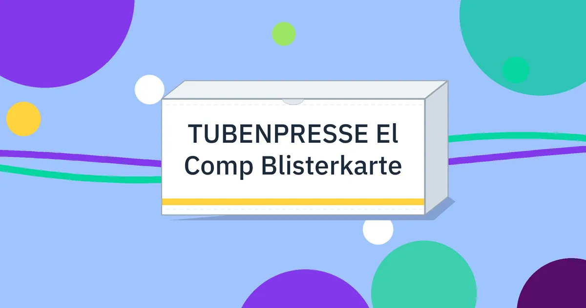 Symbolbild: Packung mit der Aufschrift TUBENPRESSE El Comp Blisterkarte (PZN 00523560) – Verfügbarkeit und Bezug in Apotheken in Frankfurt am Main