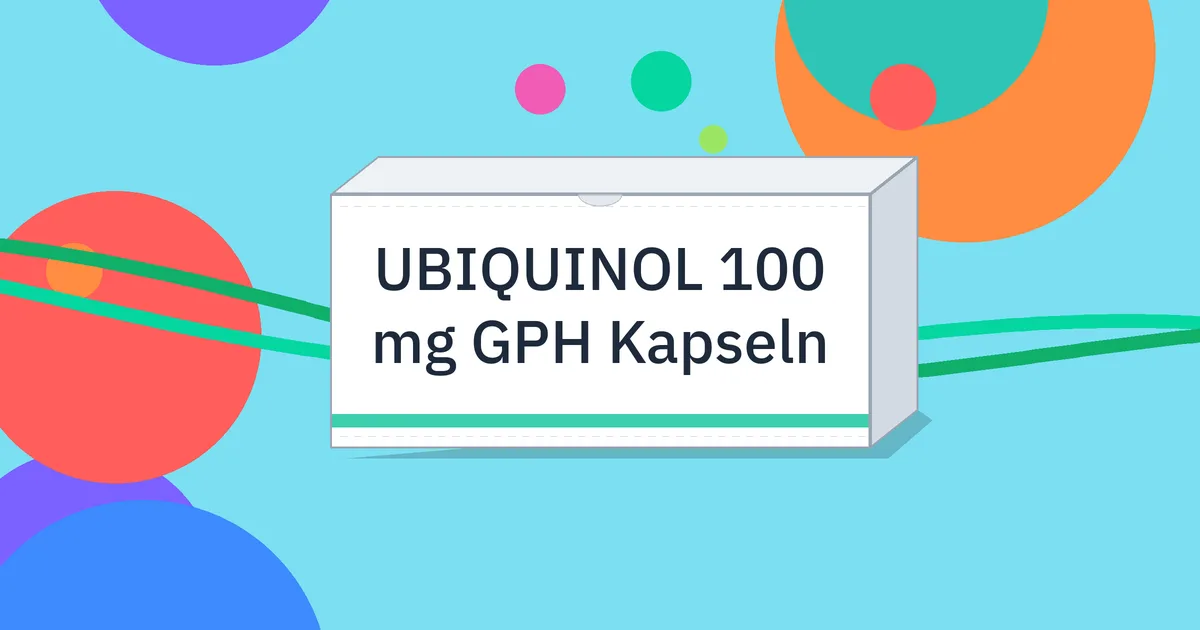 Symbolbild: Packung mit der Aufschrift UBIQUINOL 100 mg GPH Kapseln (PZN 16570521) – Verfügbarkeit und Bezug in Apotheken in Frankfurt am Main