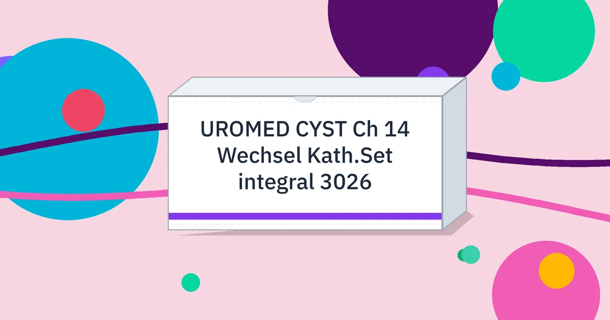 Symbolbild: Packung mit der Aufschrift UROMED CYST Ch 14 Wechsel Kath.Set integral 3026 (PZN 07198525) – Verfügbarkeit und Bezug in Apotheken in Frankfurt am Main