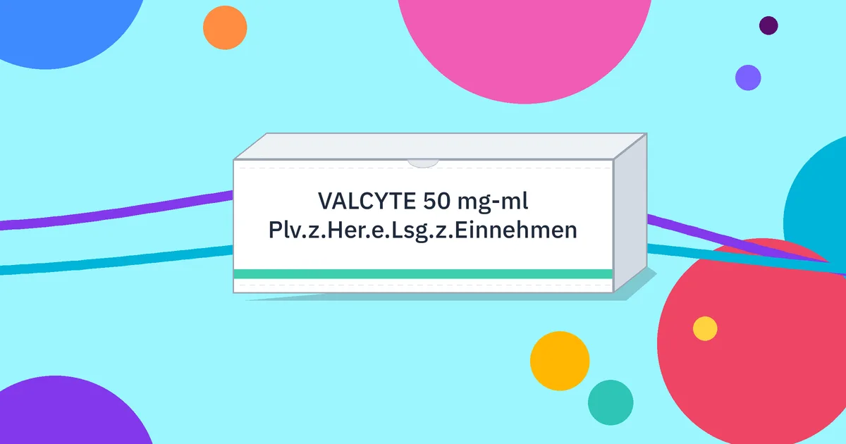 Symbolbild: Packung mit der Aufschrift VALCYTE 50 mg-ml Plv.z.Her.e.Lsg.z.Einnehmen (PZN 17284361) – Verfügbarkeit und Bezug in Apotheken in Frankfurt am Main