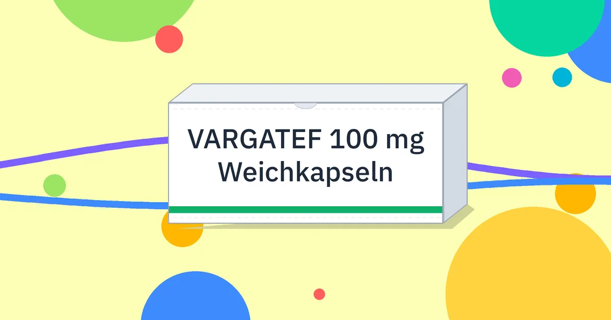 Symbolbild: Packung mit der Aufschrift VARGATEF 100 mg Weichkapseln (PZN 16941963) – Verfügbarkeit und Bezug in Apotheken in Frankfurt am Main