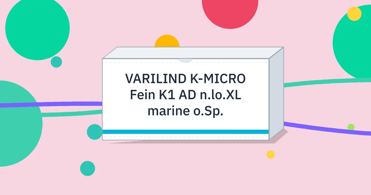 Symbolbild: Packung mit der Aufschrift VARILIND K-MICRO Fein K1 AD n.lo.XL marine o.Sp. (PZN 20557609) – Verfügbarkeit und Bezug in Apotheken in Frankfurt am Main