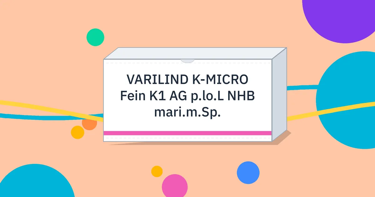 Symbolbild: Packung mit der Aufschrift VARILIND K-MICRO Fein K1 AG p.lo.L NHB mari.m.Sp. (PZN 20554901) – Verfügbarkeit und Bezug in Apotheken in Frankfurt am Main