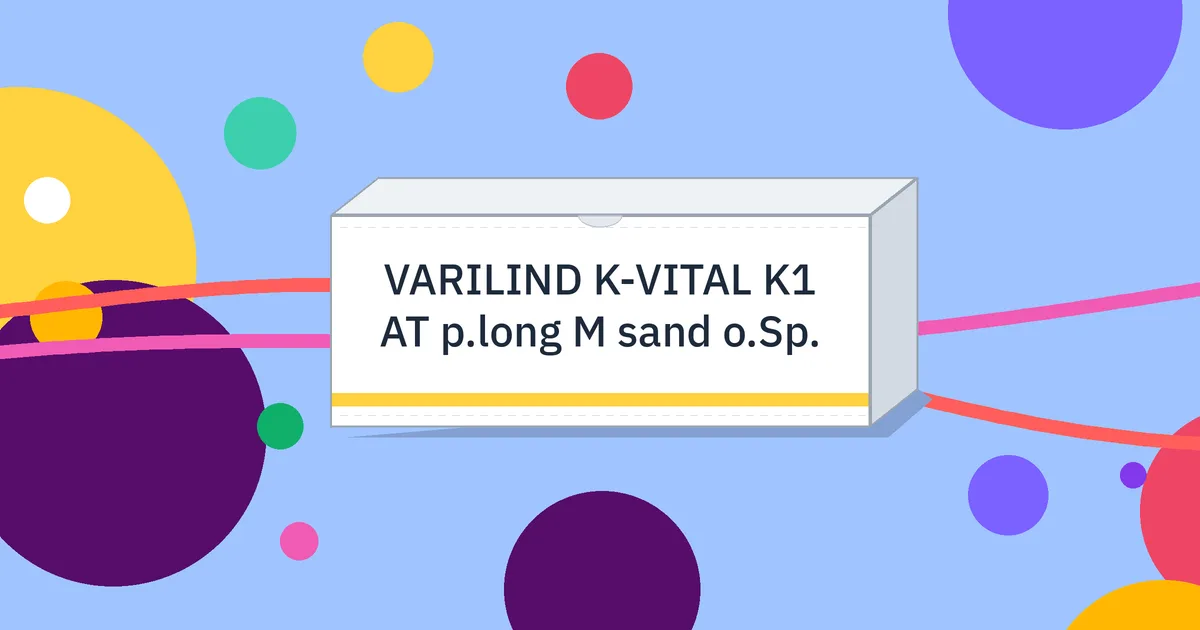 Symbolbild: Packung mit der Aufschrift VARILIND K-VITAL K1 AT p.long M sand o.Sp. (PZN 20619552) – Verfügbarkeit und Bezug in Apotheken in Frankfurt am Main
