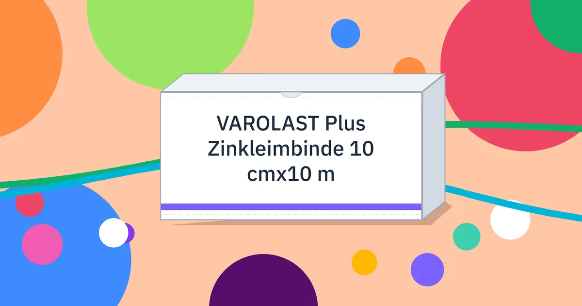 Symbolbild: Packung mit der Aufschrift VAROLAST Plus Zinkleimbinde 10 cmx10 m (PZN 19397247) – Verfügbarkeit und Bezug in Apotheken in Frankfurt am Main