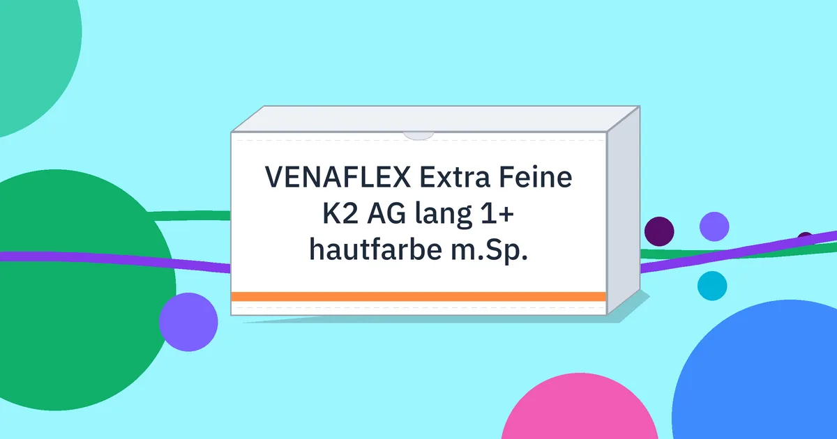 Symbolbild: Packung mit der Aufschrift VENAFLEX Extra Feine K2 AG lang 1+ hautfarbe m.Sp. (PZN 18307644) – Verfügbarkeit und Bezug in Apotheken in Frankfurt am Main