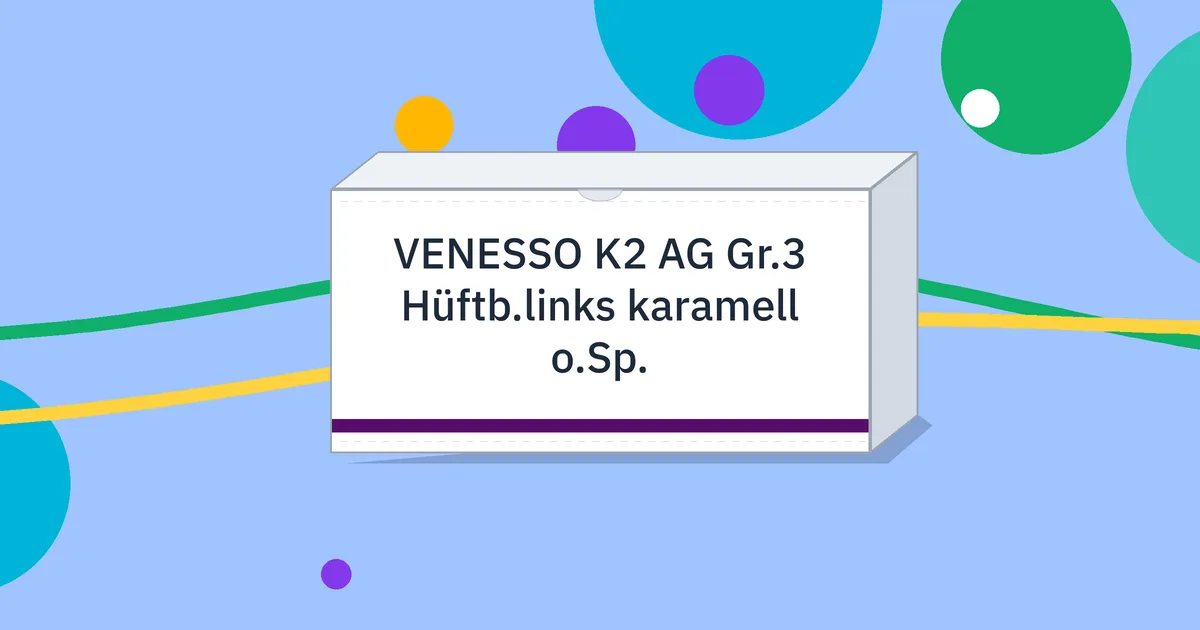 Symbolbild: Packung mit der Aufschrift VENESSO K2 AG Gr.3 Hüftb.links karamell o.Sp. (PZN 13761798) – Verfügbarkeit und Bezug in Apotheken in Frankfurt am Main