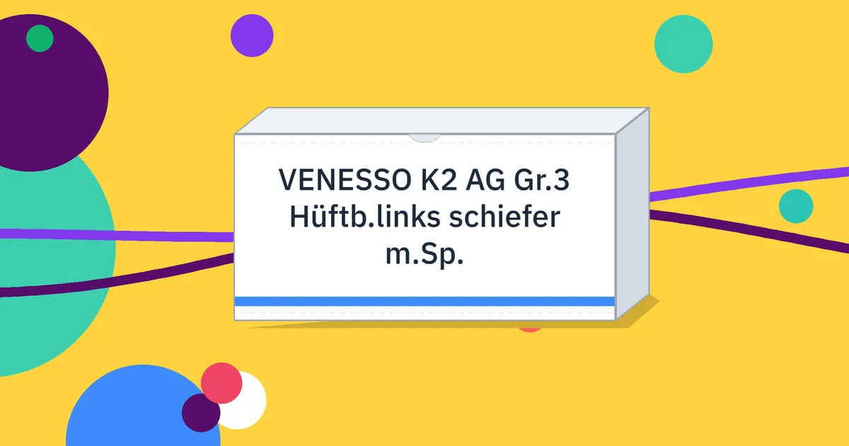 Symbolbild: Packung mit der Aufschrift VENESSO K2 AG Gr.3 Hüftb.links schiefer m.Sp. (PZN 03267301) – Verfügbarkeit und Bezug in Apotheken in Frankfurt am Main