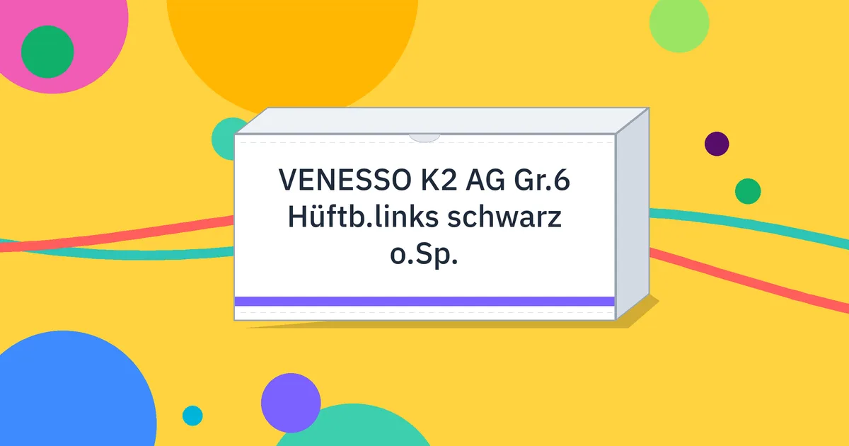 Symbolbild: Packung mit der Aufschrift VENESSO K2 AG Gr.6 Hüftb.links schwarz o.Sp. (PZN 03270160) – Verfügbarkeit und Bezug in Apotheken in Frankfurt am Main