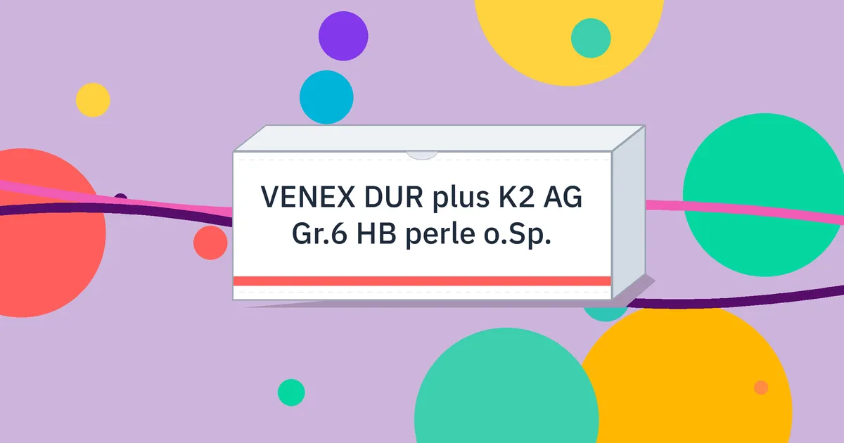 Symbolbild: Packung mit der Aufschrift VENEX DUR plus K2 AG Gr.6 HB perle o.Sp. (PZN 03237464) – Verfügbarkeit und Bezug in Apotheken in Frankfurt am Main