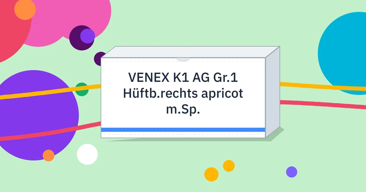 Symbolbild: Packung mit der Aufschrift VENEX K1 AG Gr.1 Hüftb.rechts apricot m.Sp. (PZN 03202537) – Verfügbarkeit und Bezug in Apotheken in Frankfurt am Main