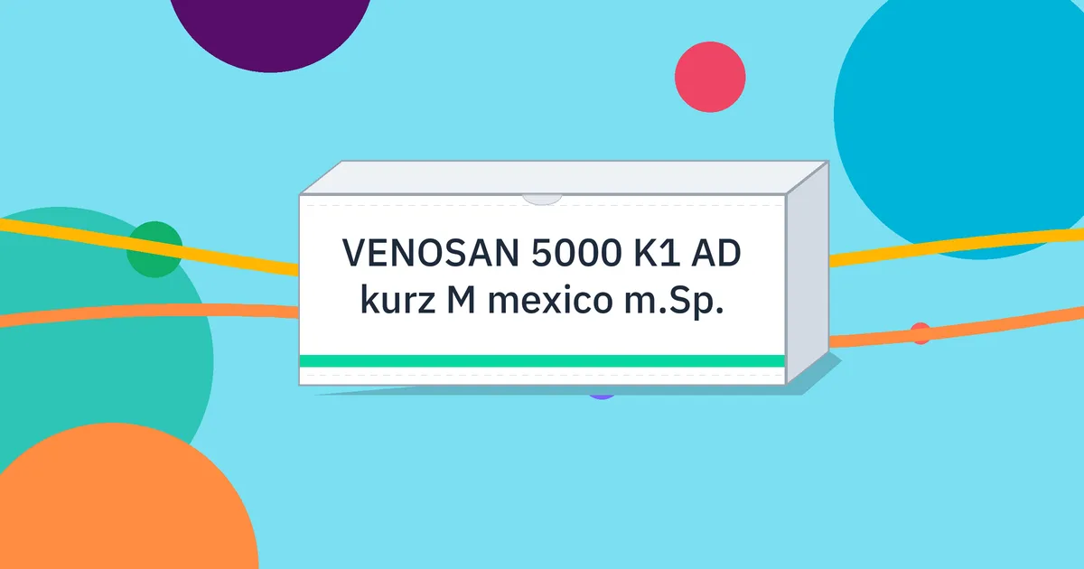Symbolbild: Packung mit der Aufschrift VENOSAN 5000 K1 AD kurz M mexico m.Sp. (PZN 14429221) – Verfügbarkeit und Bezug in Apotheken in Frankfurt am Main