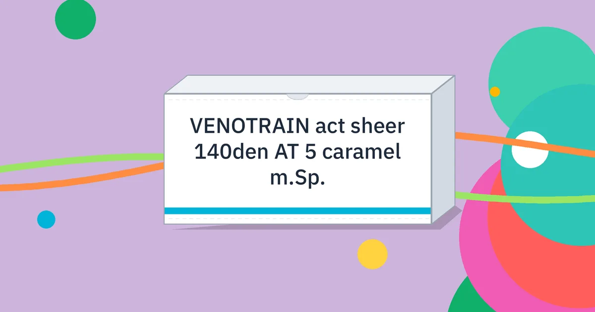 Symbolbild: Packung mit der Aufschrift VENOTRAIN act sheer 140den AT 5 caramel m.Sp. (PZN 16207068) – Verfügbarkeit und Bezug in Apotheken in Frankfurt am Main